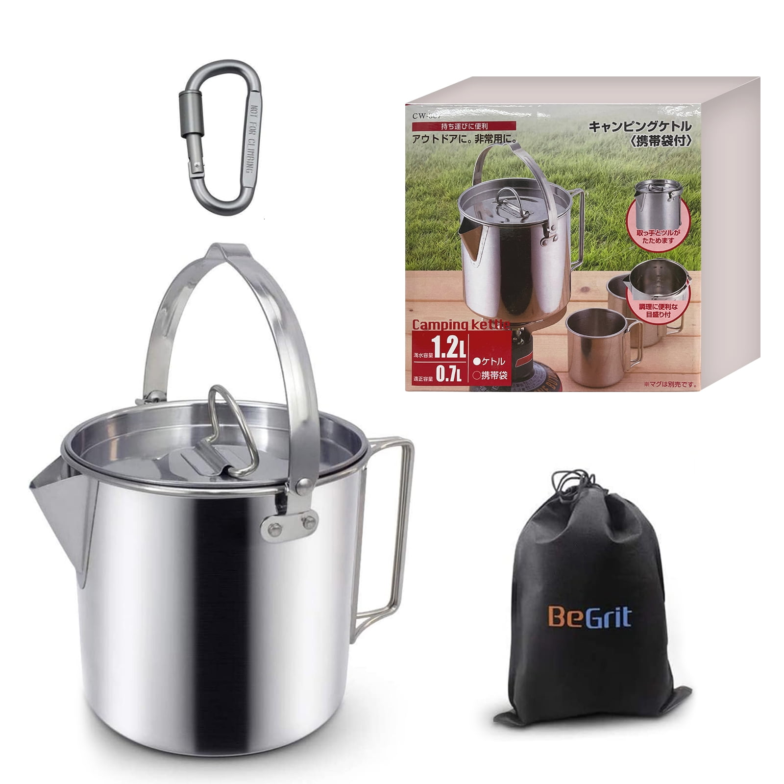 BeGrit Camping Coffee Pot Camping Pot Tea Kettle Stainless Steel Hiking ...