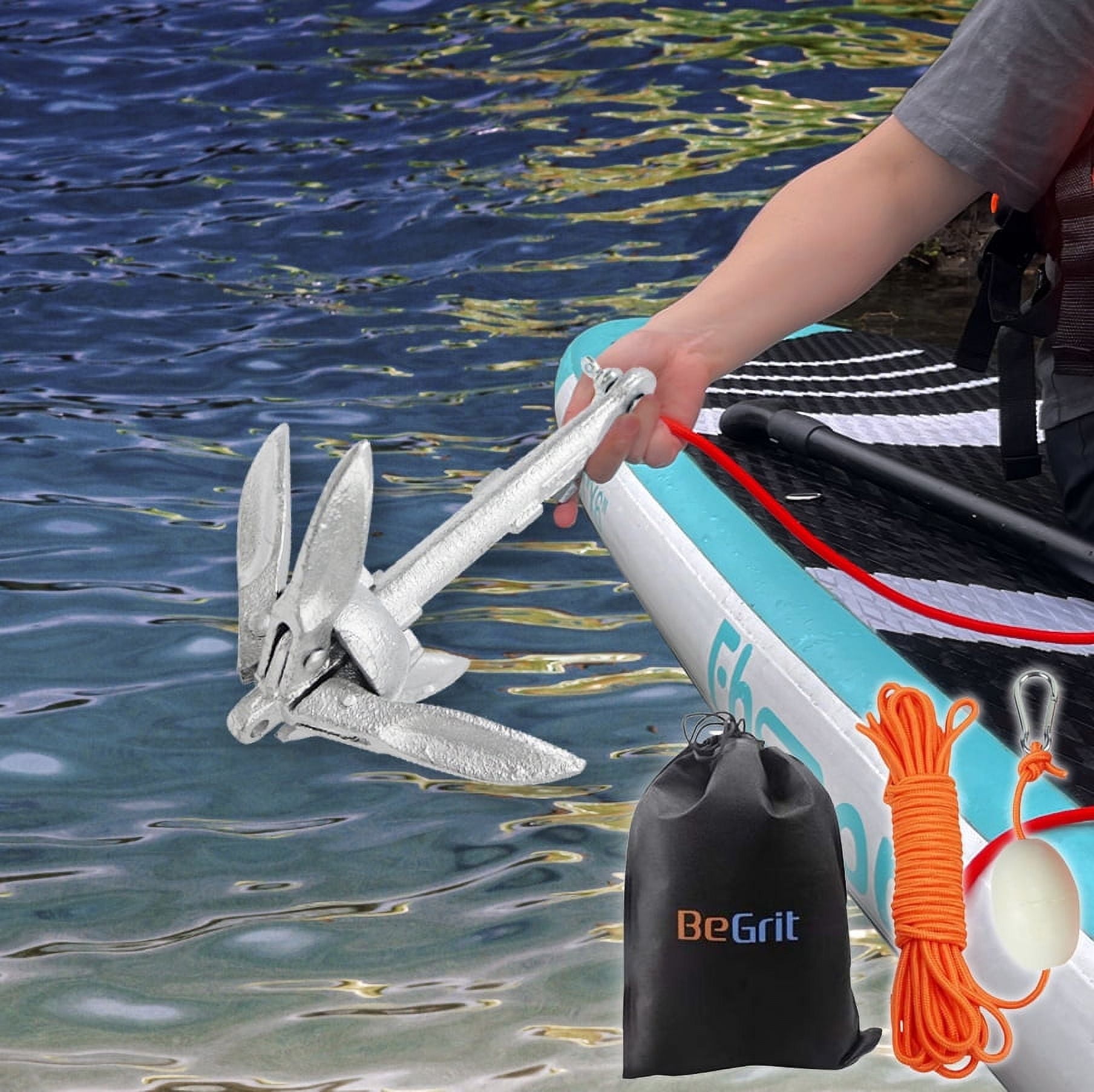 BeGrit Kayak Anchor 3.5 lb Kit Folding Grapnel Anchor Carbon Steel for ...