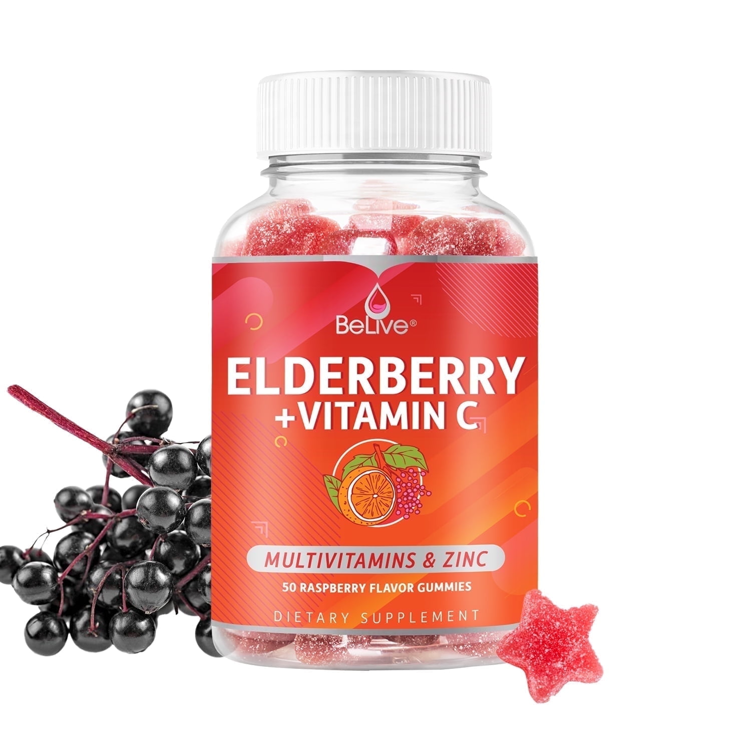 BeLive Elderberry Gummies with Vitamin C – Double Strength Elderberry with Immune Boosting ...