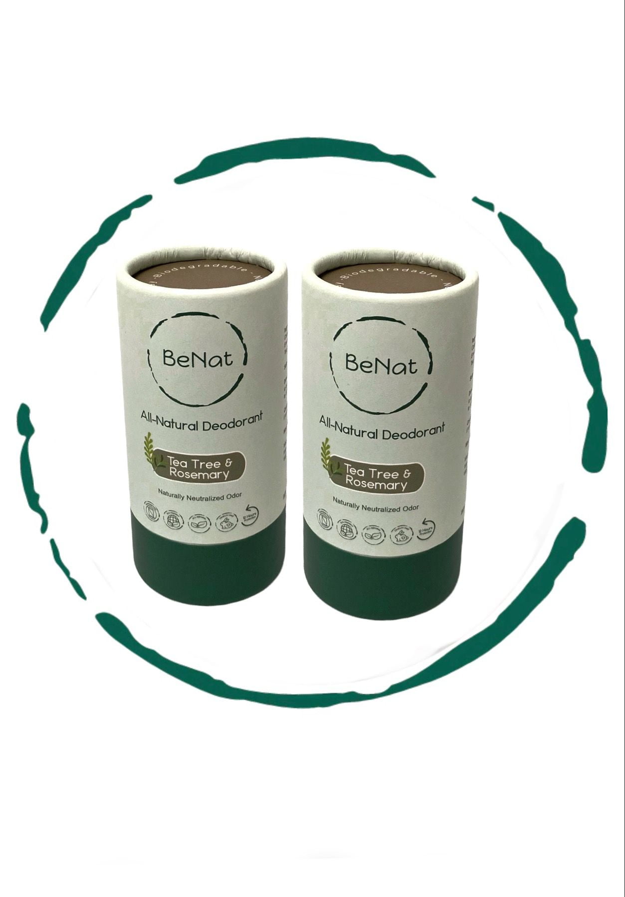 BeNat. 2-Pack. All-Natural Deodorant. Zero-Waste. Tea Tree & Rosemary ...