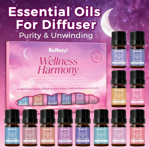 BeNatu Wellness Harmony Fragrance Oil Set for Diffusers, 12 Scents x ...