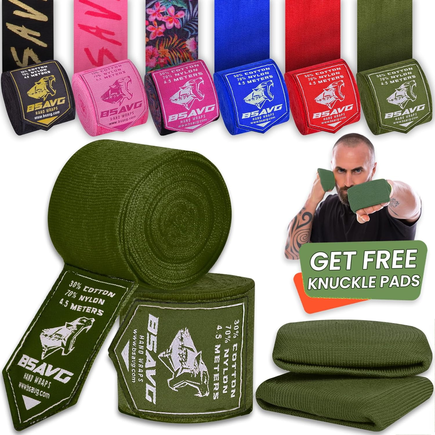 BeSAVAGE Hand Wraps with Knuckle Guards | Easy On/Off Protection for ...