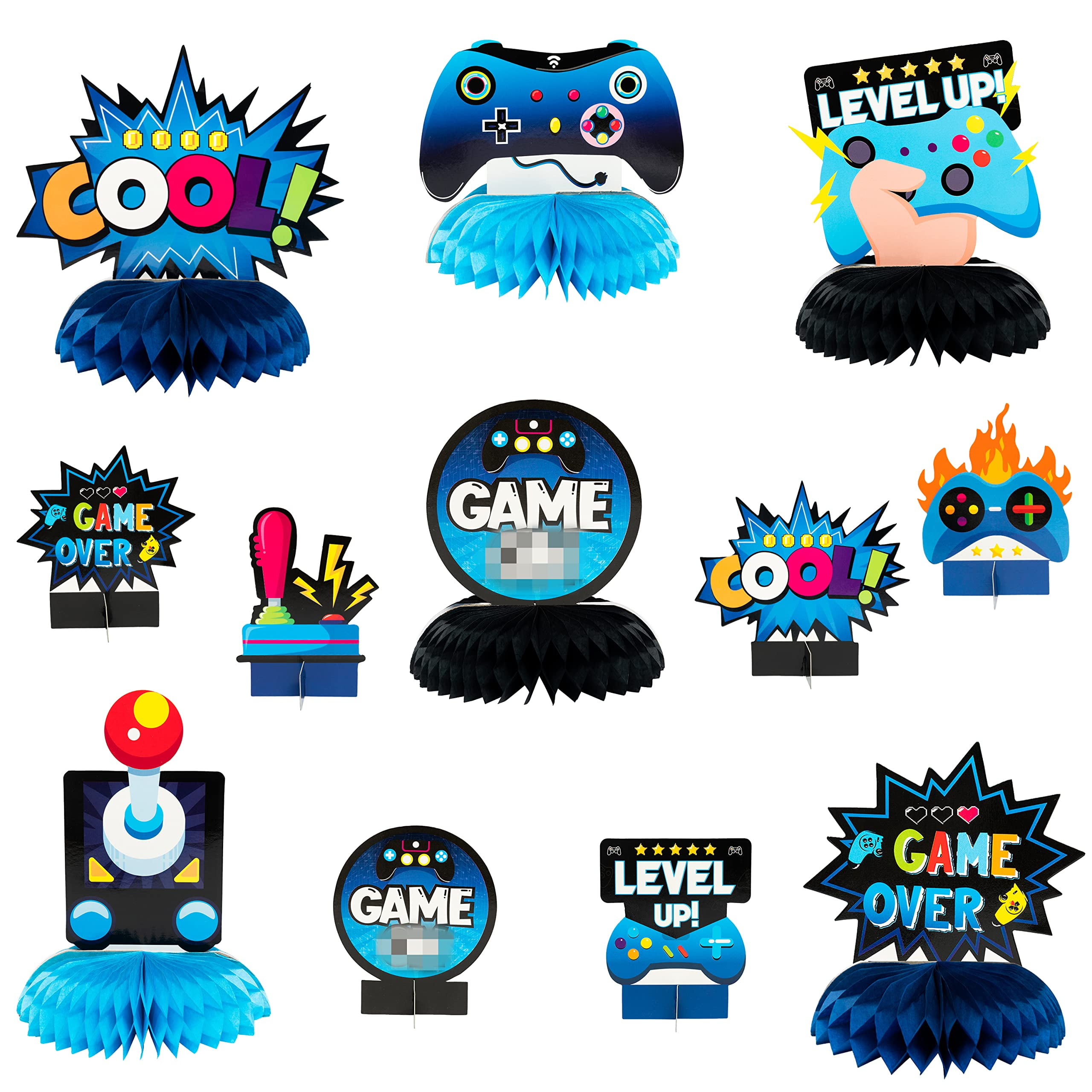 BeYumi 12 Pcs Blue Video Game Honeycomb Centerpieces Table Toppers 3D ...