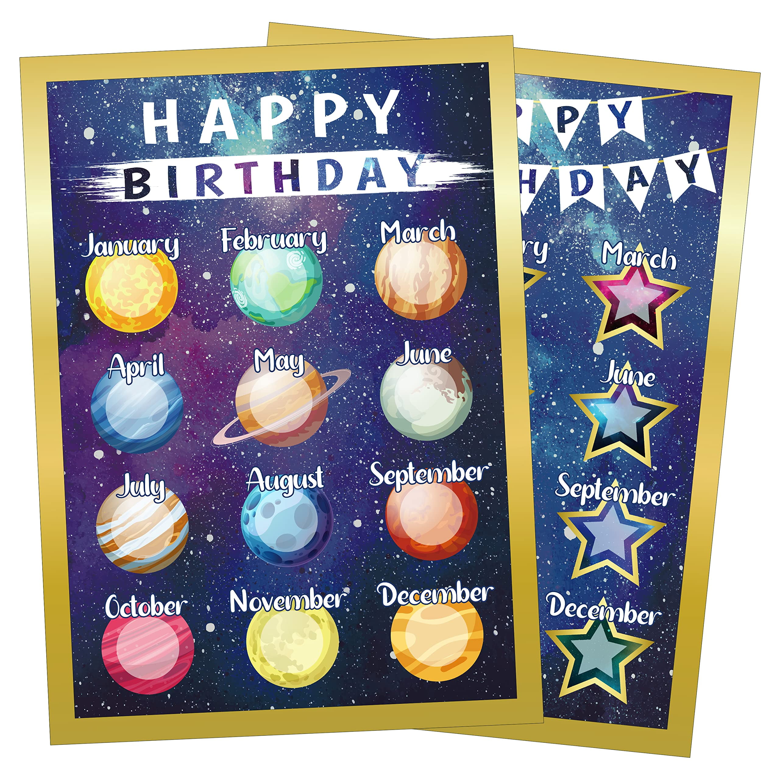 BeYumi 2Pcs Galaxy Star Happy Birthday Chart Poster Space Classroom ...