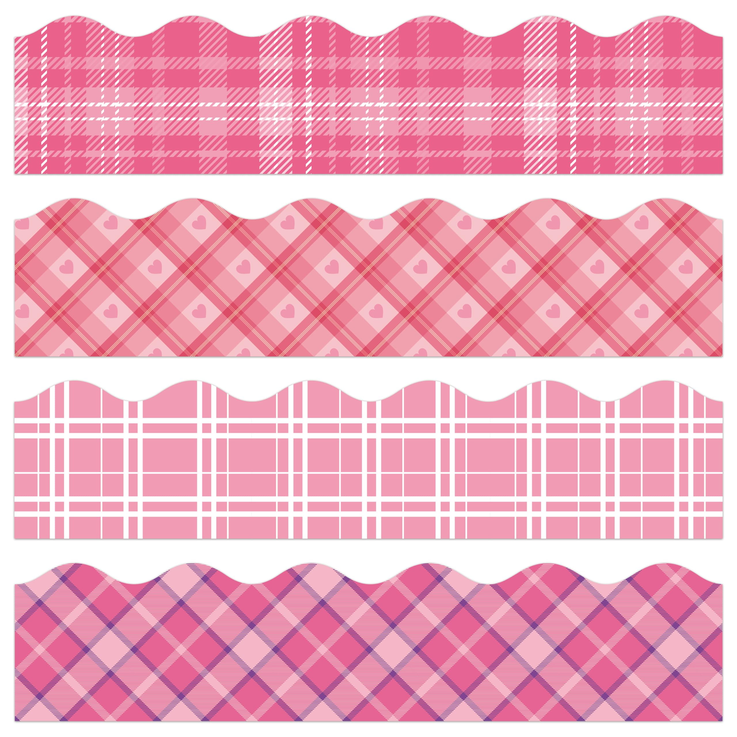 BeYumi 80Pcs Checkered Pink Plaid Bulletin Board Borders Pink Heart ...