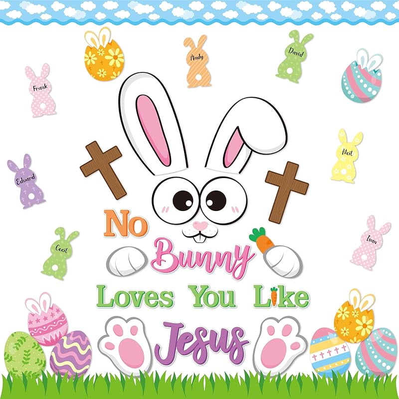 BeYumi 86Pcs Easter Bunny Christian Cross Bulletin Board Set No Bunny ...
