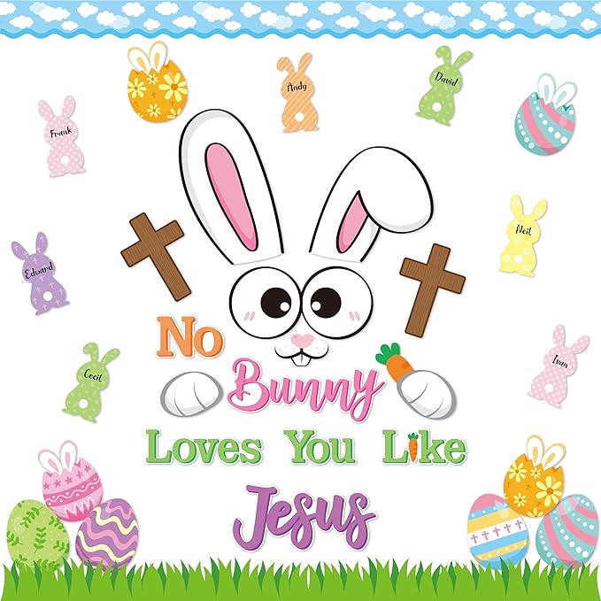 BeYumi 86Pcs Easter Bunny Christian Cross Bulletin Board Set No Bunny ...
