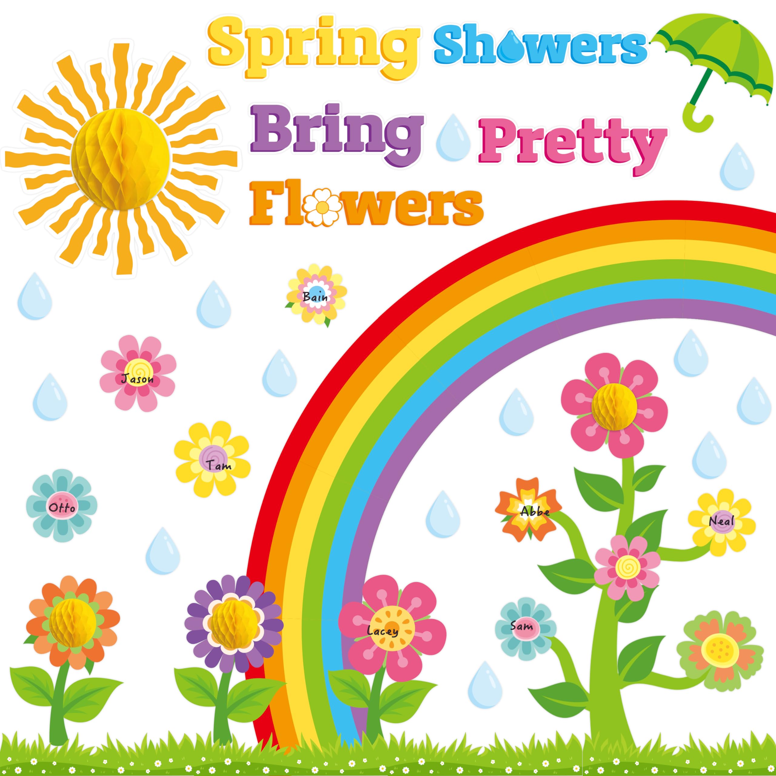 BeYumi 89Pcs Spring Showers Bring Pretty Flowers Bulletin Board Set ...