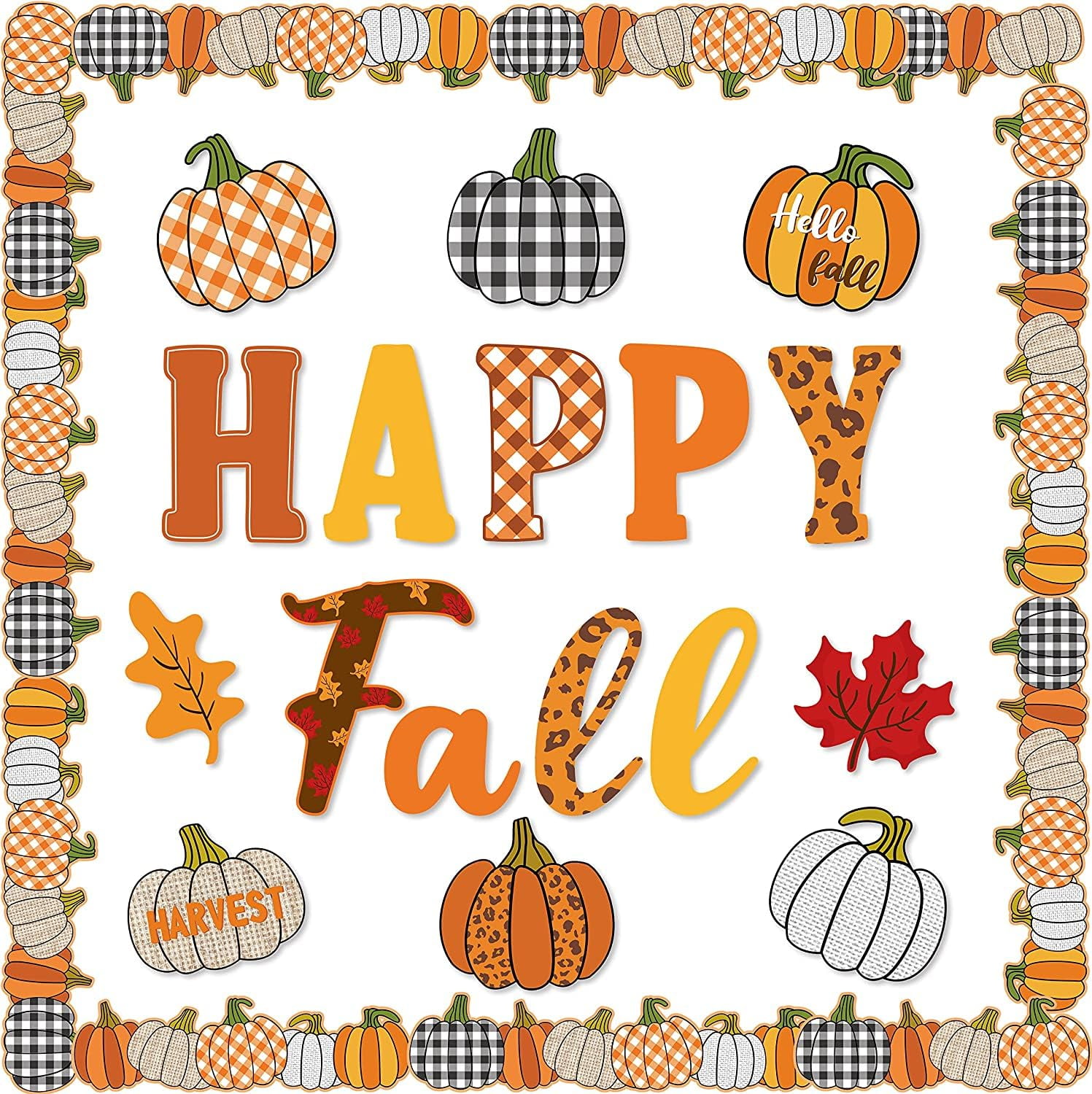 BeYumi 93Pcs HappyEGSC Pumpkin Cutouts Bulletin Board Set Cutouts with ...