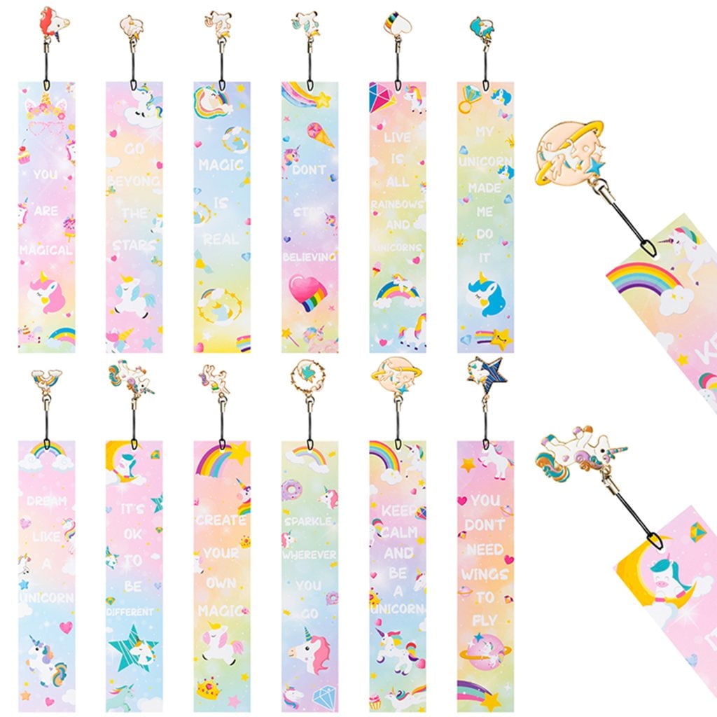 BeYumi Unicorn Rainbow Bookmarks for Kids Girls Inspirational 12Pcs ...