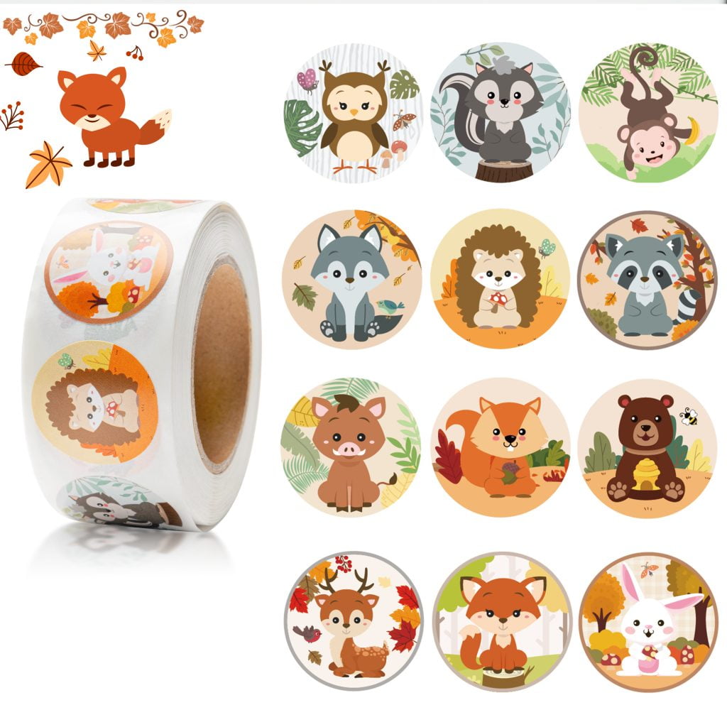 BeYumi Woodland Animal Roll Stickers for Kids Party Favor 500 Pcs ...