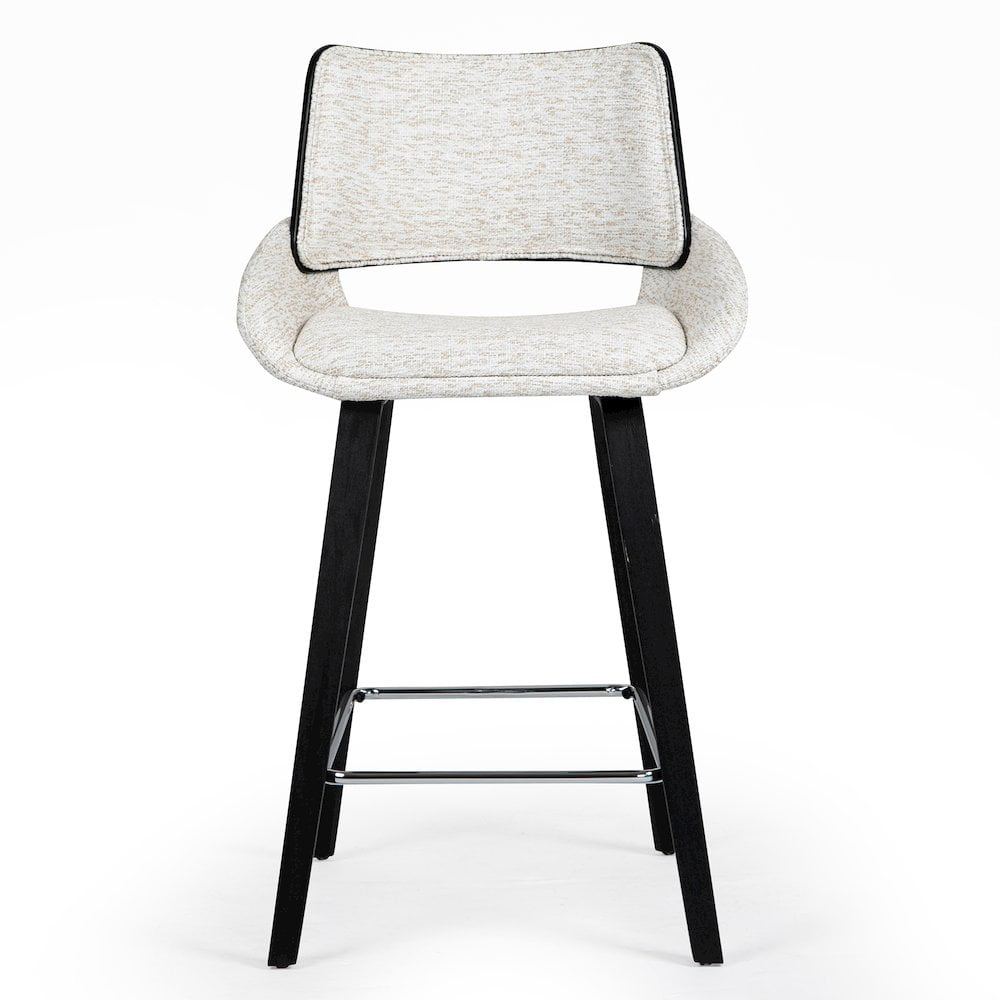 Bea White Two-Toned Linen Fabric Counter Stool with Black Wood Legs ...