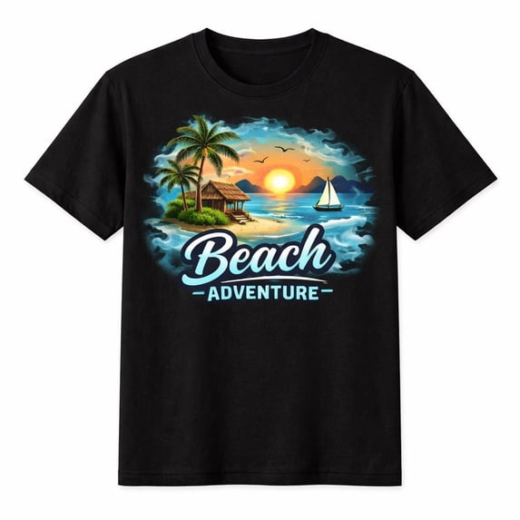 Beach Adventure T-Shirt - Tropical Sunset Palm Tree Graphic Tee ...