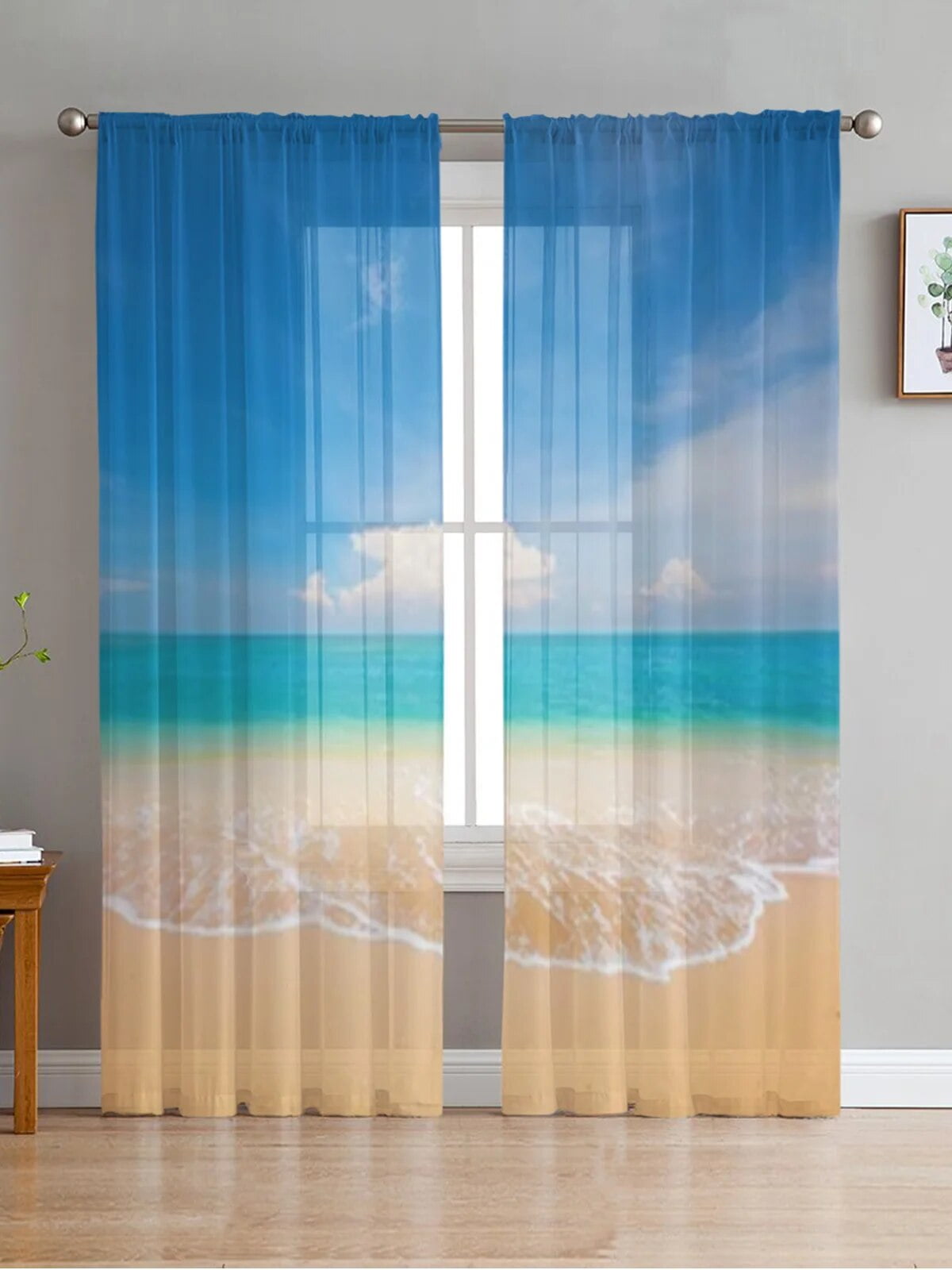 Beach And Beautiful Tropical Sea Chiffon Sheer Curtains For Living Room ...