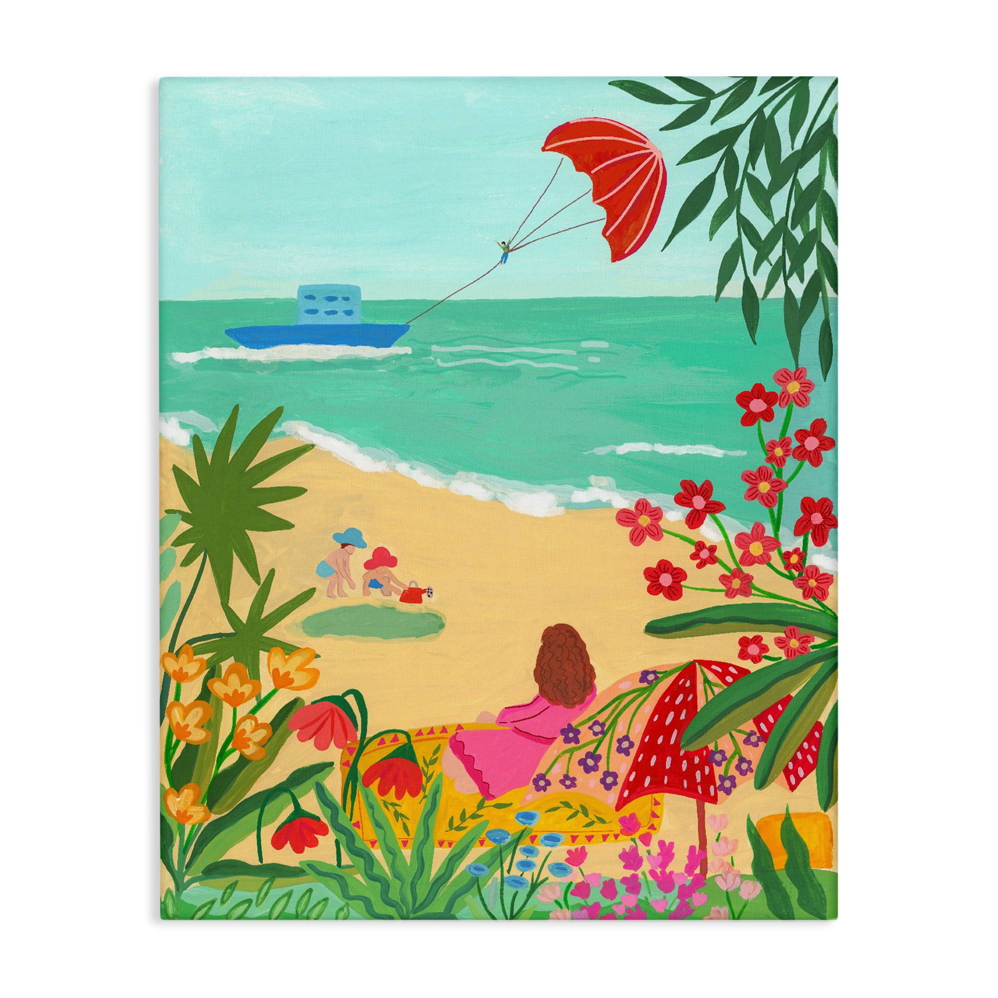 Beach And Flowers View Canvas Wall Art, design by Nabeela Rumi ...