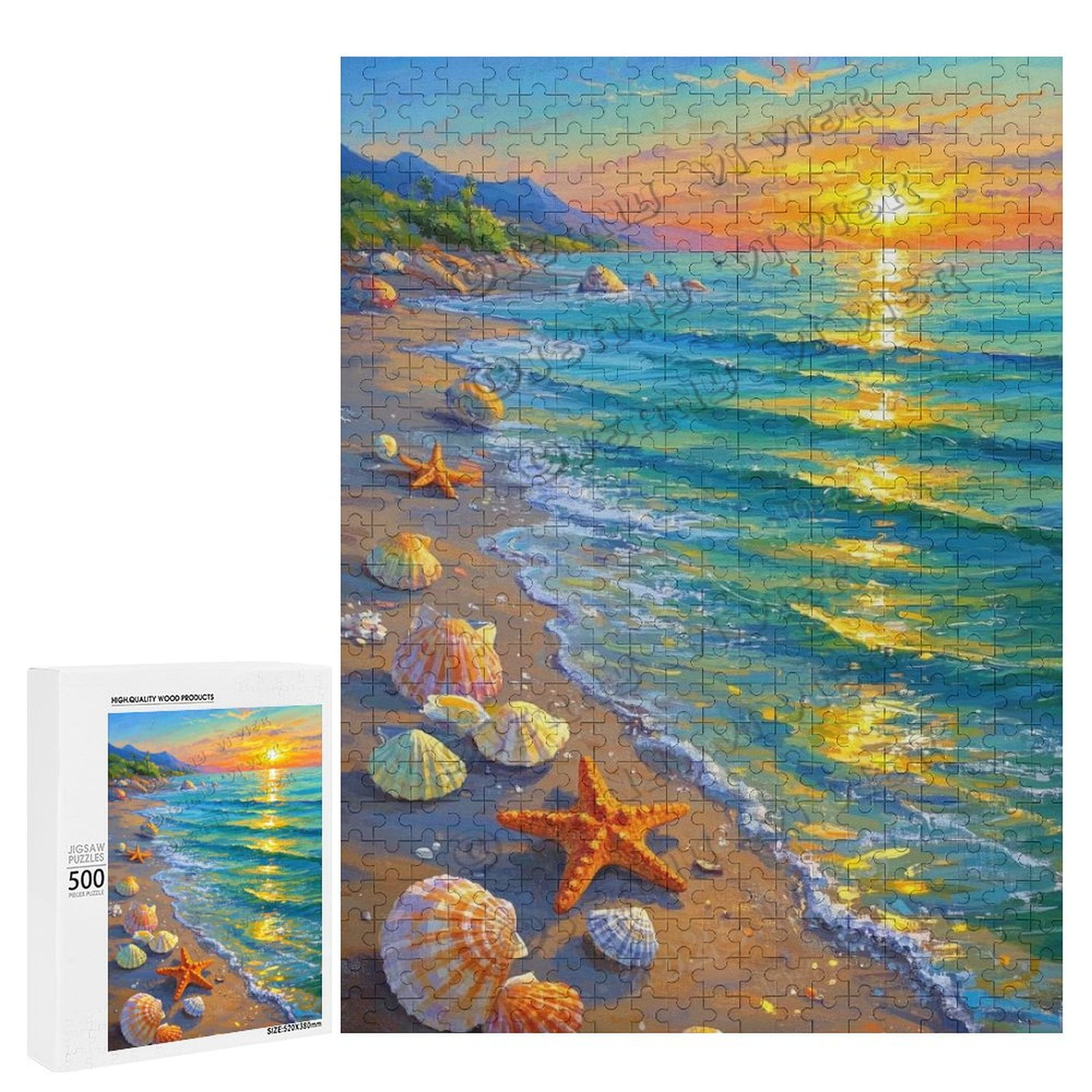 Beach And Seashells 500 Piece Puzzle, Wooden Jigsaw Puzzle, Nature ...
