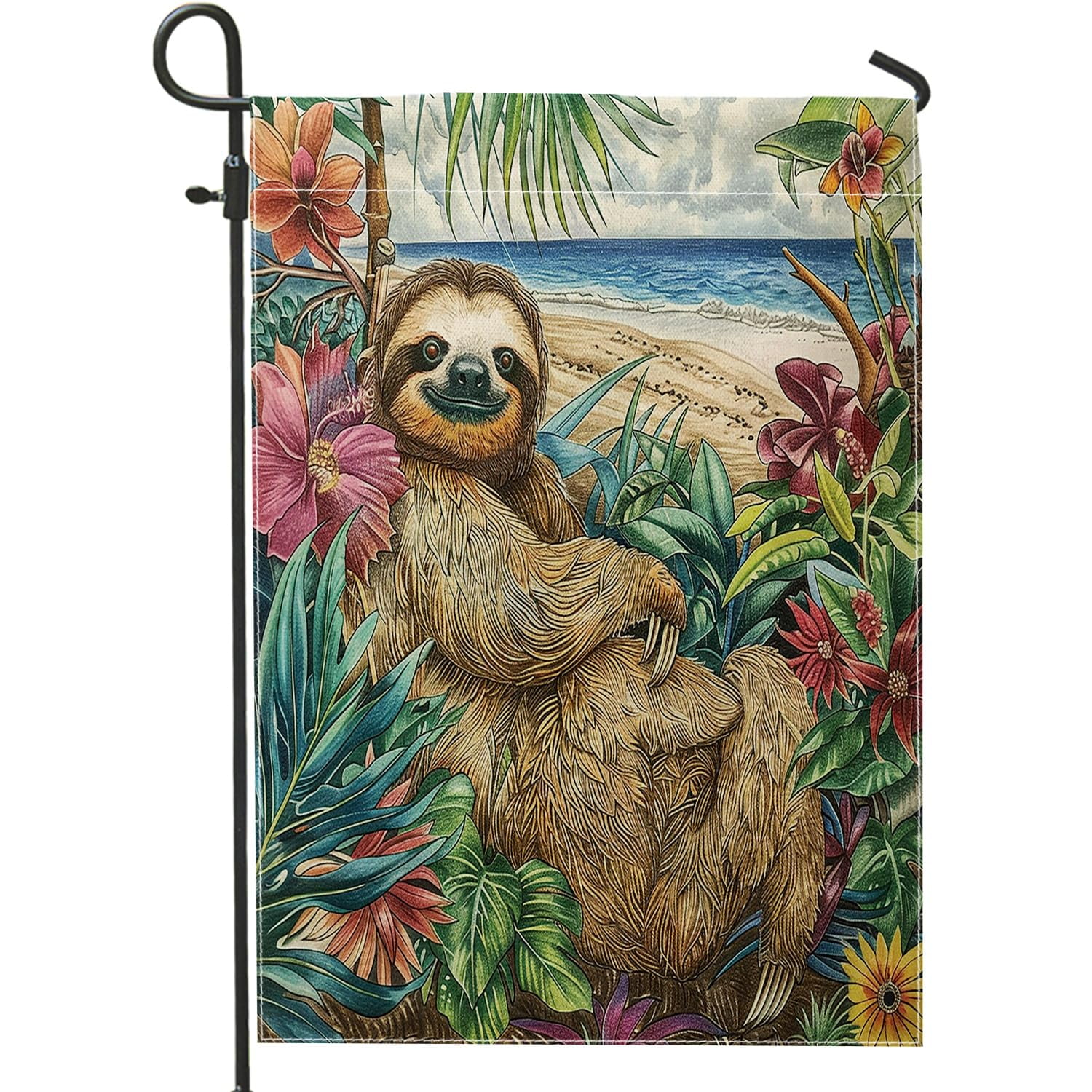 Beach Animal Garden Flag Cute Sloth Tropical Leaf Coastal Beige Green ...
