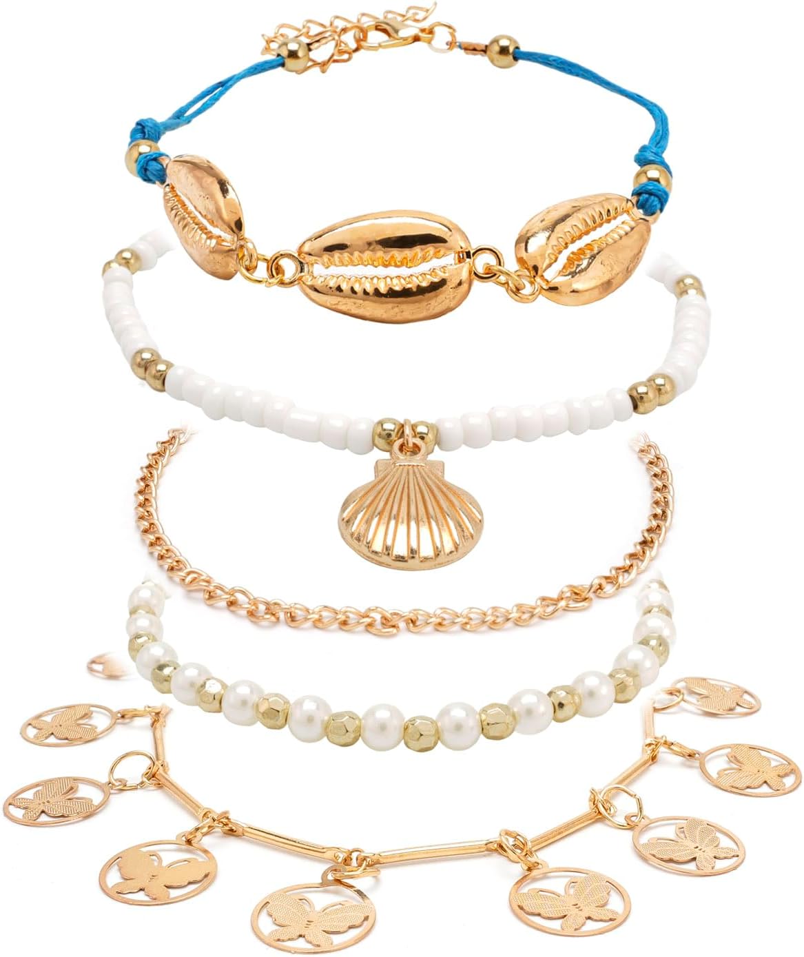 Beach Anklets For Women, Beaded Starfish Shell Boho Ankle Jewelry 14K ...