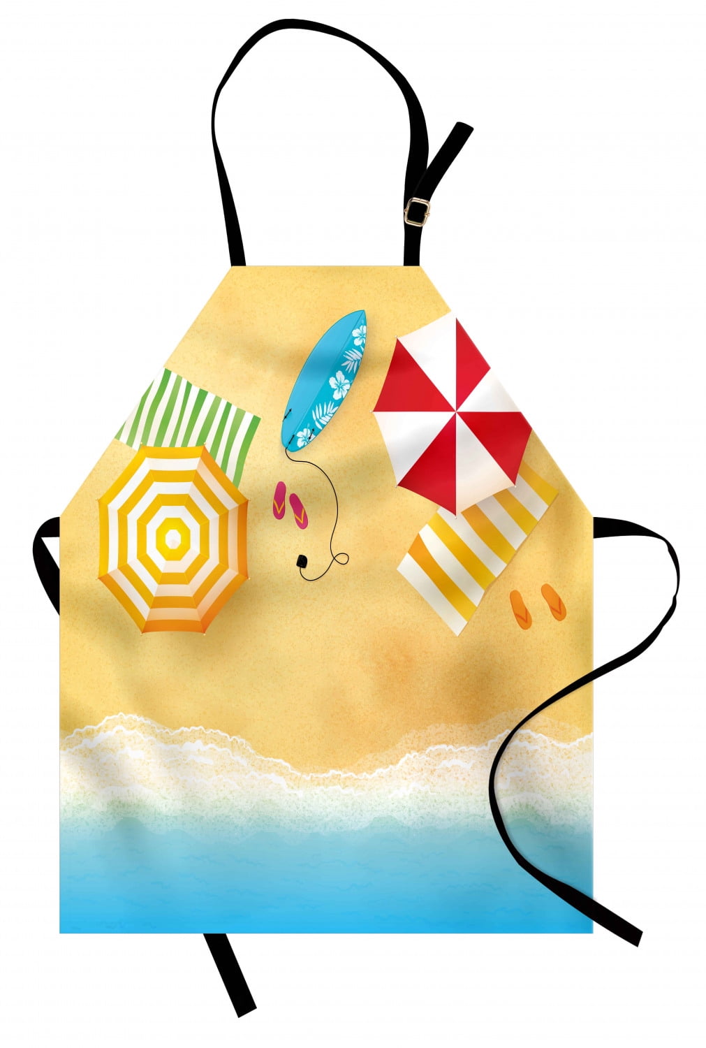 Beach Apron Beach Waves with Umbrella Towels and Surfing Board Swimming ...