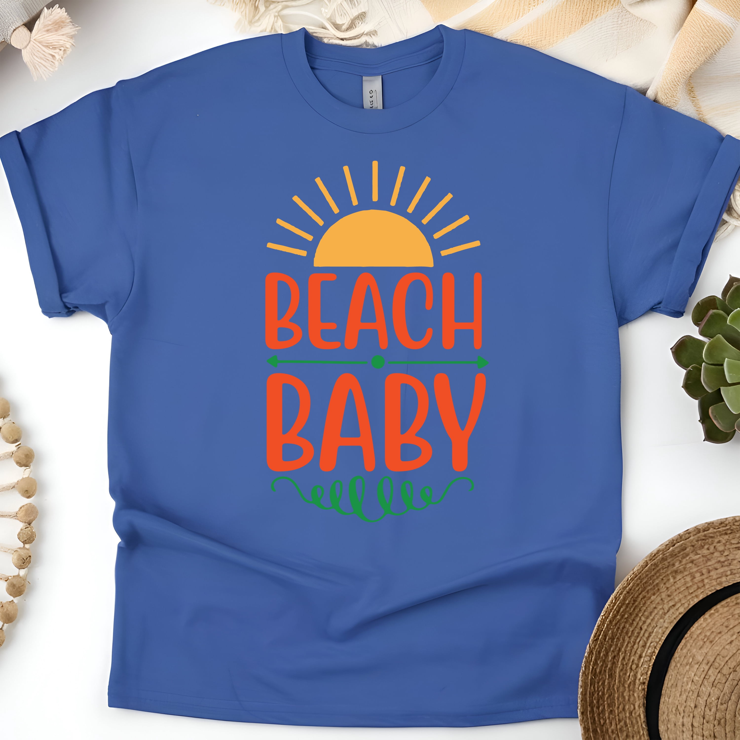 Beach Baby Graphic T-Shirt for Kids and Adults – Summer Sun Tee, Royal ...