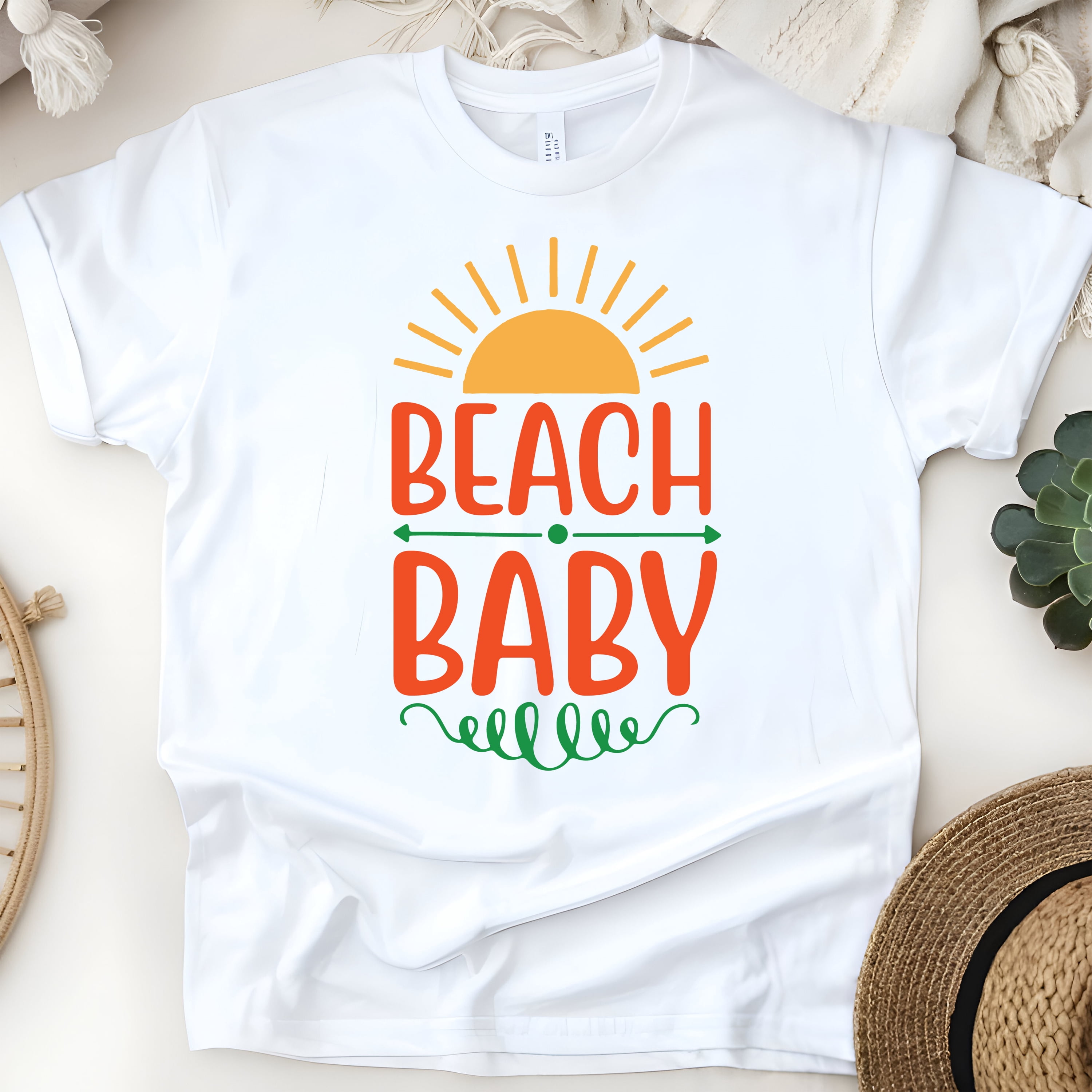 Beach Baby Graphic T-Shirt for Kids and Adults – Summer Sun Tee, White ...