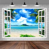 Ocean-Themed Tropical Island Photo Backdrop, Coconut Trees, Sea, Beach ...