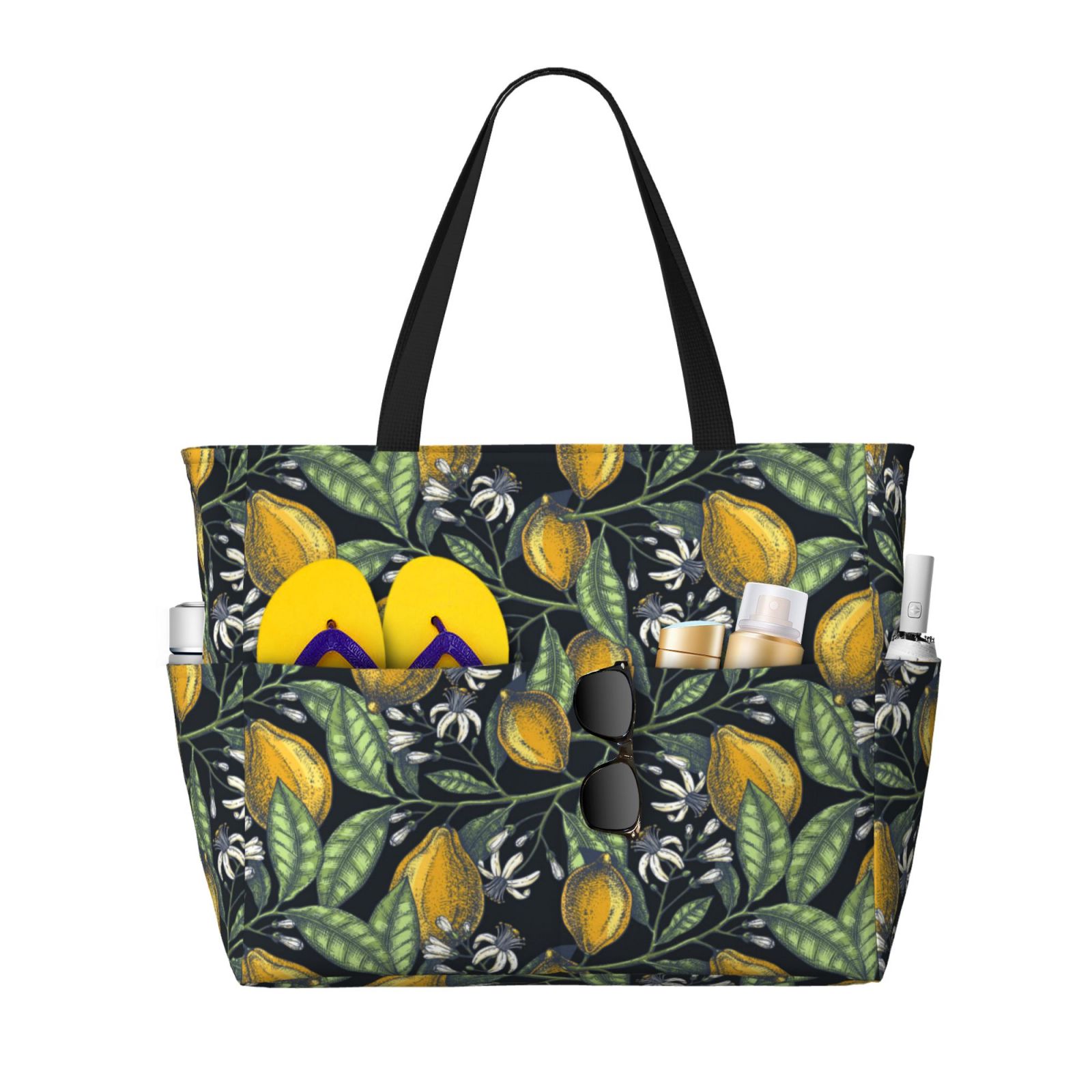 Beach Bag - Citrus Fruits Elegant Lemons Large Beach Tote Bag, Beach ...