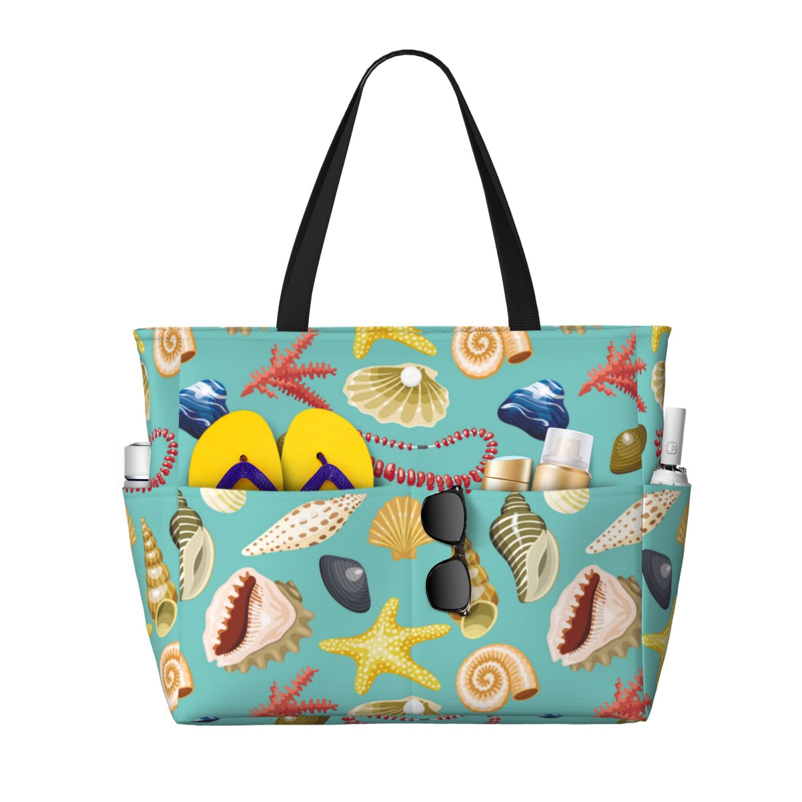 Beach Bag - Conch Shells Print No.9020 Large Beach Tote Bag, Beach Bags ...