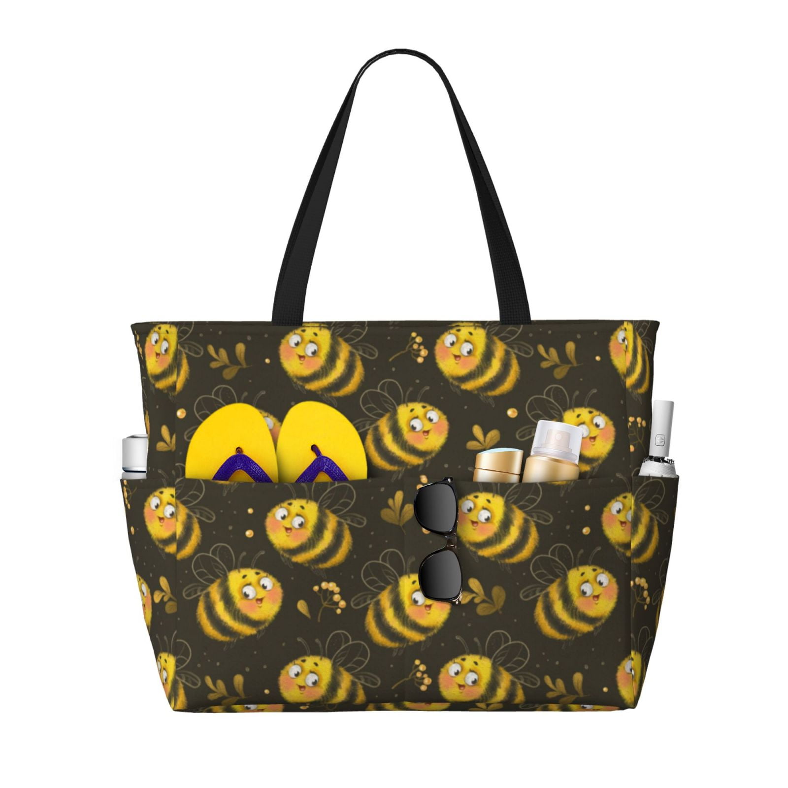 Beach Bag - Cute Cartoon Bees Large Beach Tote Bag, Beach Bags For ...