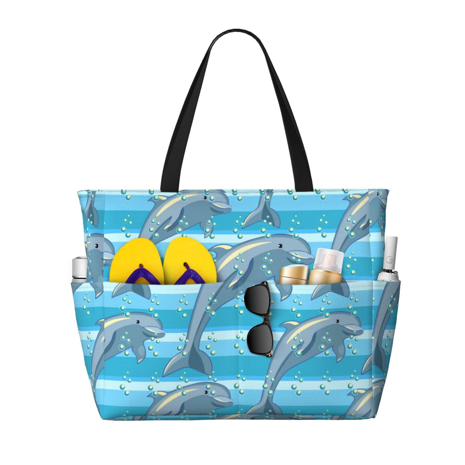 Beach Bag - Dolphin Large Beach Tote Bag, Beach Bags For Women With Zipper Beach Essentials ...
