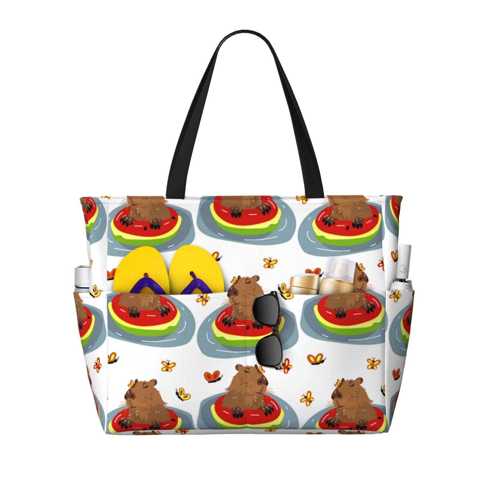 Beach Bag For Women, Capybaras Butterfly Beach Tote Bag Swim Pool Bag ...