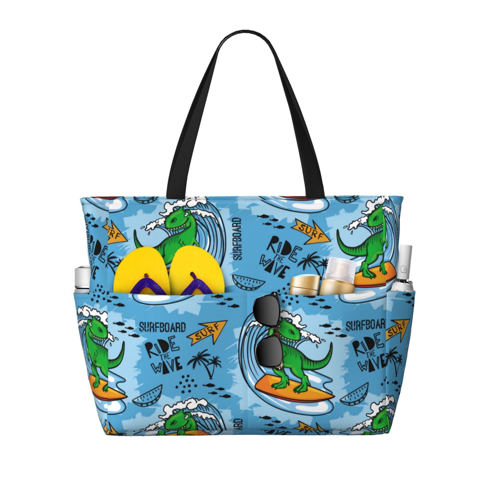 Beach Bag For Women, Cute Dinosaur Surfboard Print Beach Tote Bag Swim ...