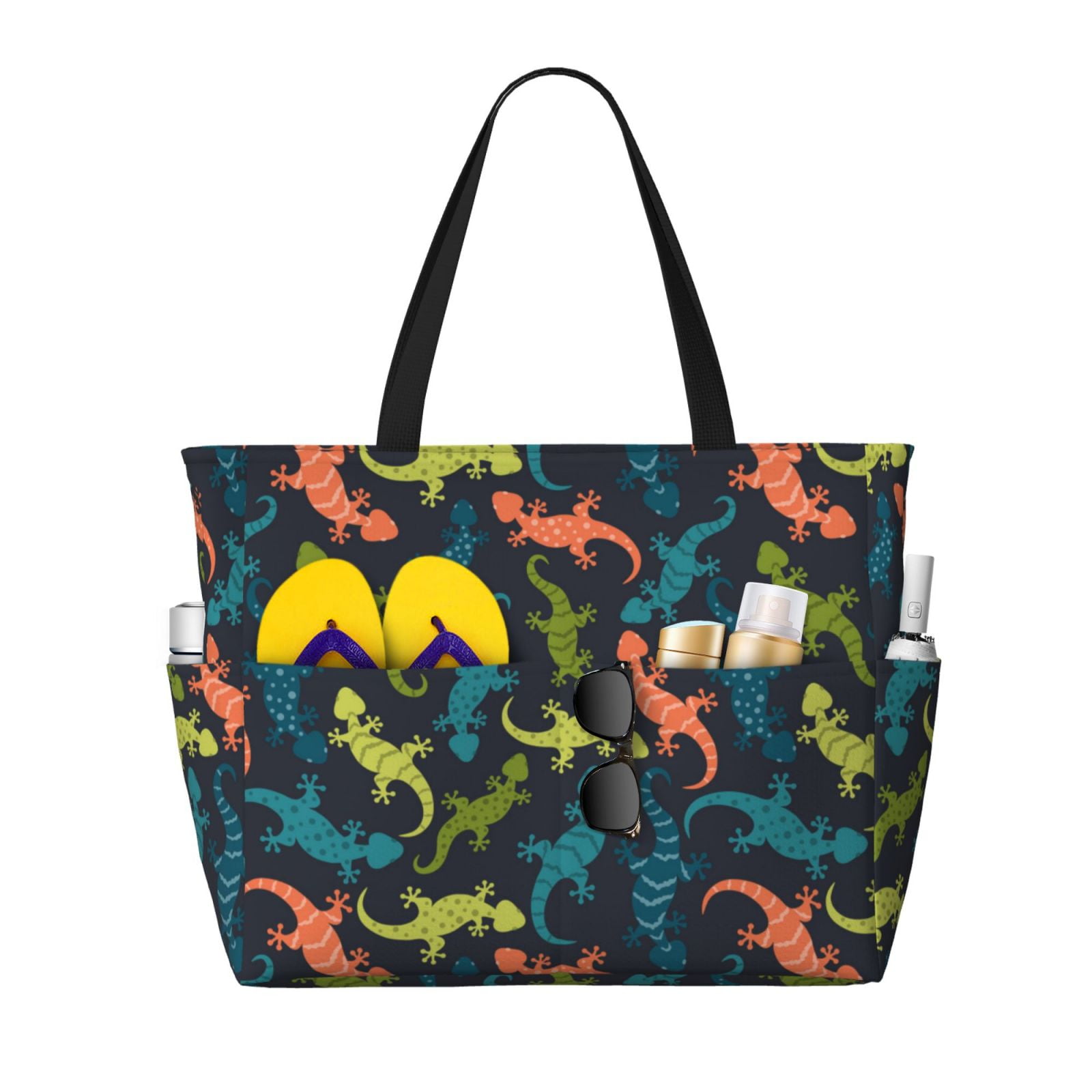 Beach Bag For Women, Multicolor Cute Lizard Gecko Beach Tote Bag Swim ...