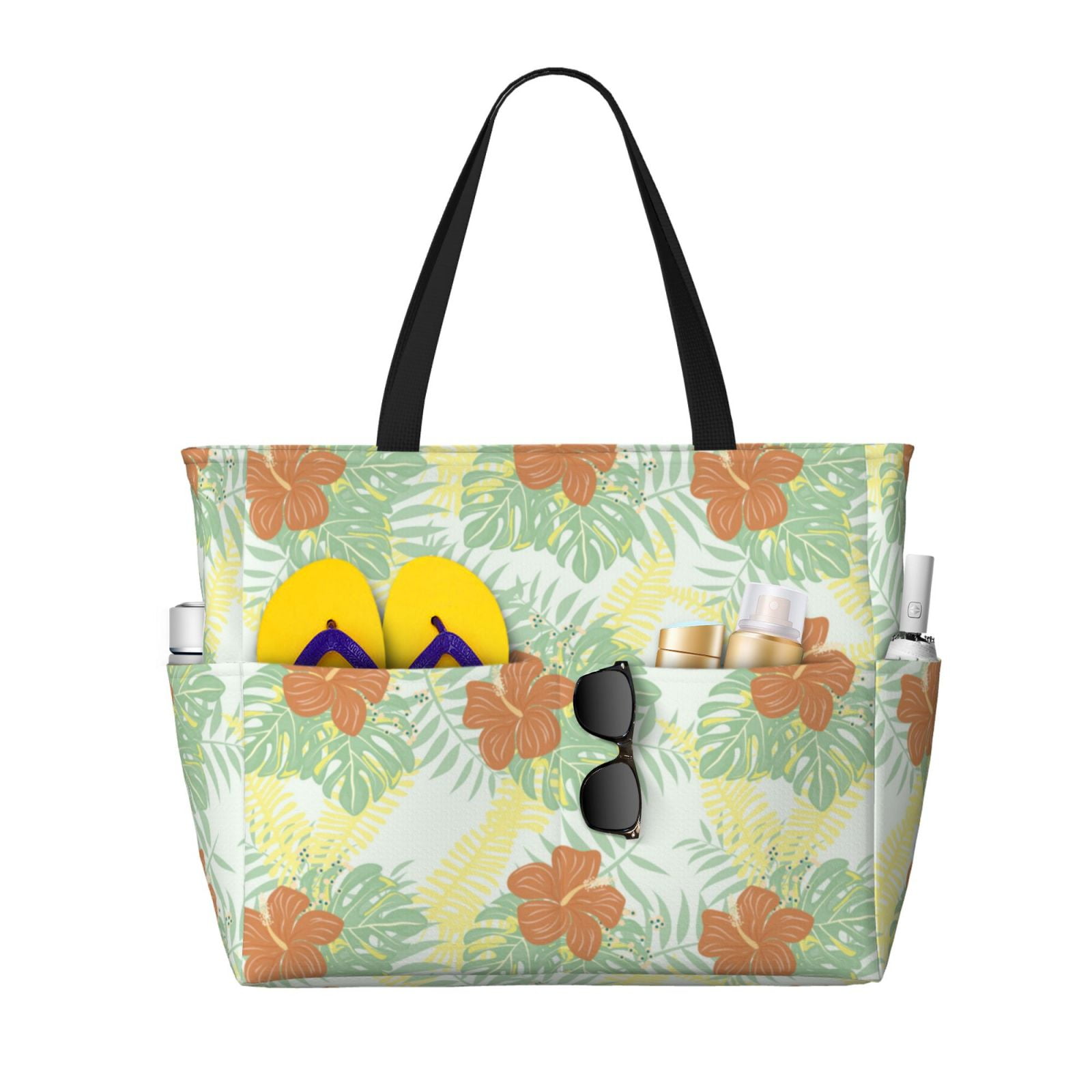 Beach Bag For Women, Tropical Flowers Beach Tote Bag Waterproof , Swim ...