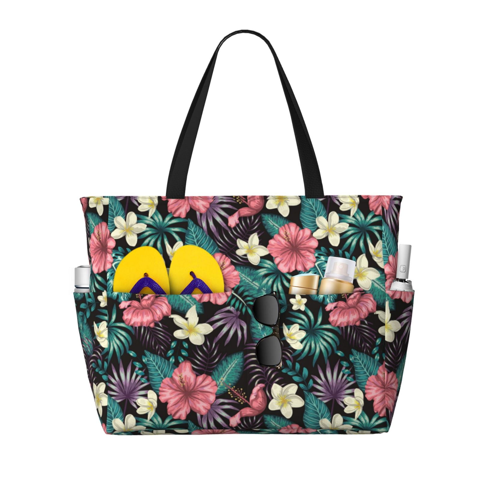 Beach Bag - Green Tropical Leaves Large Beach Tote Bag, Beach Bags For ...