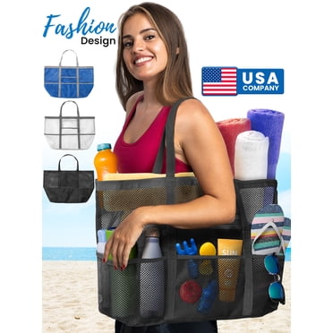 Livhil Nylon Zipper Large Beach Mesh Tote Bag, Foldable Waterproof and ...