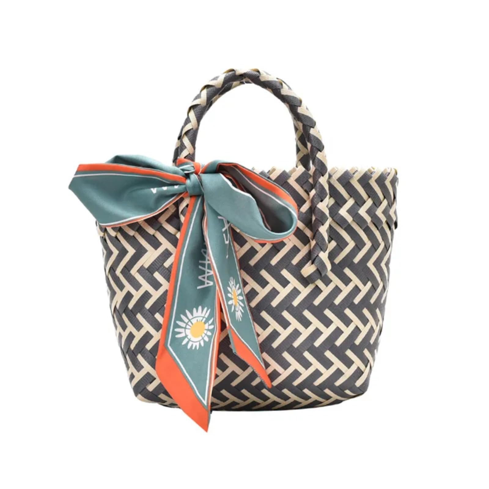 Beach Bag, Plastic Woven Top-handle Handbags Small and Exquisite ...