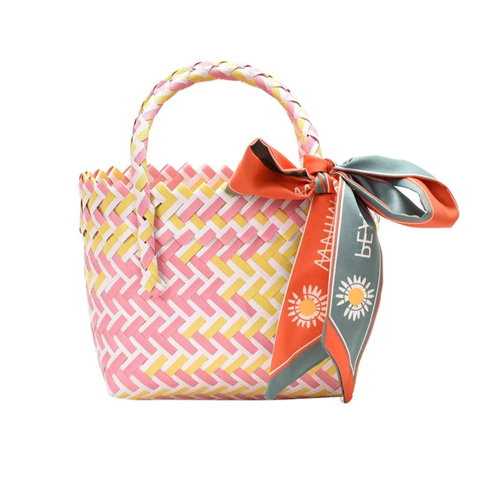 Beach Bag, Plastic Woven Top-handle Handbags Small and Exquisite ...