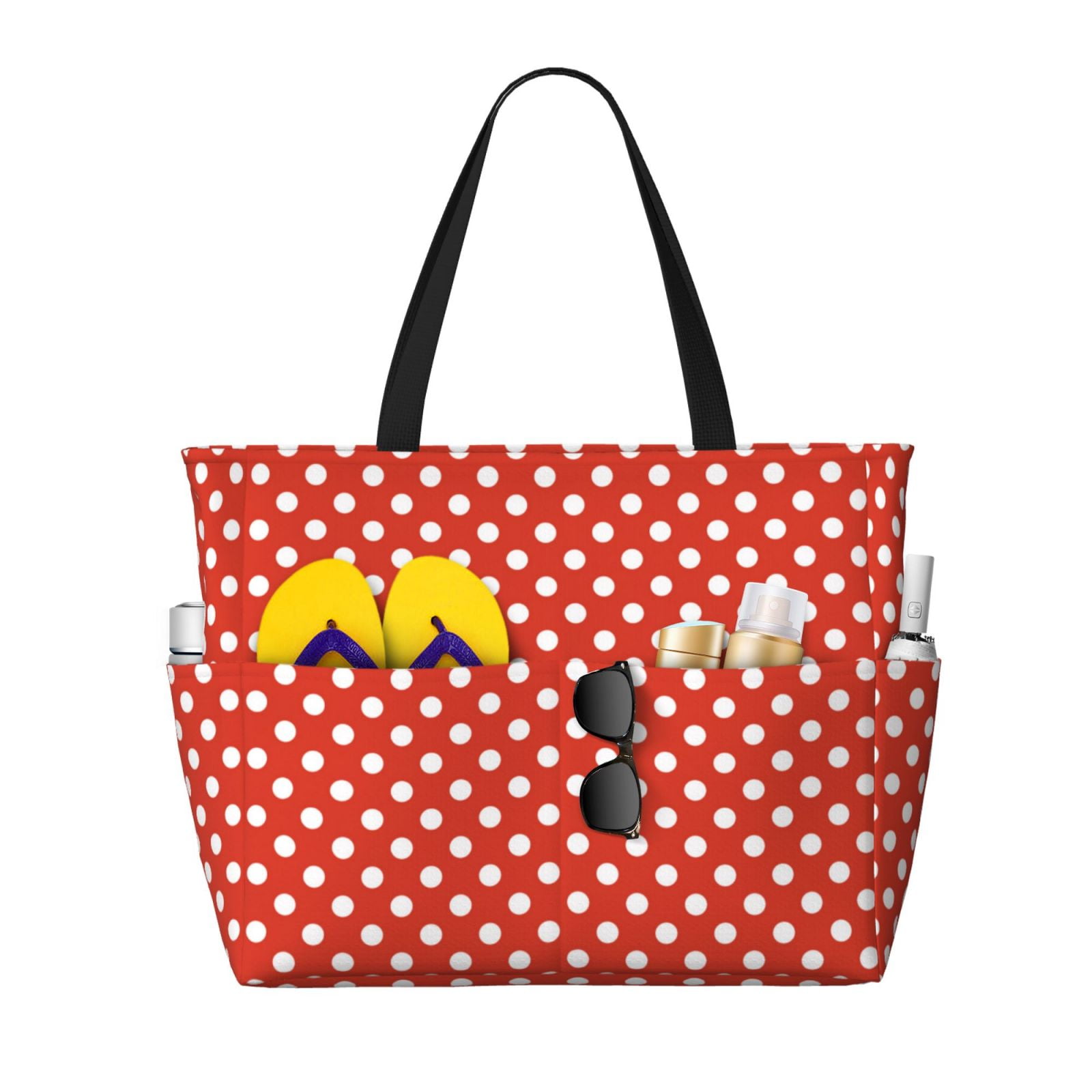 Beach Bag - Red White Dot Print Large Beach Tote Bag, Beach Bags For ...
