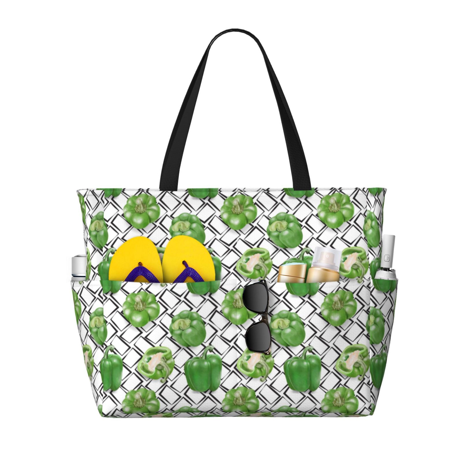 Beach Bags For Women - Bell Pepper Print Funny Large Beach Tote Bag ...