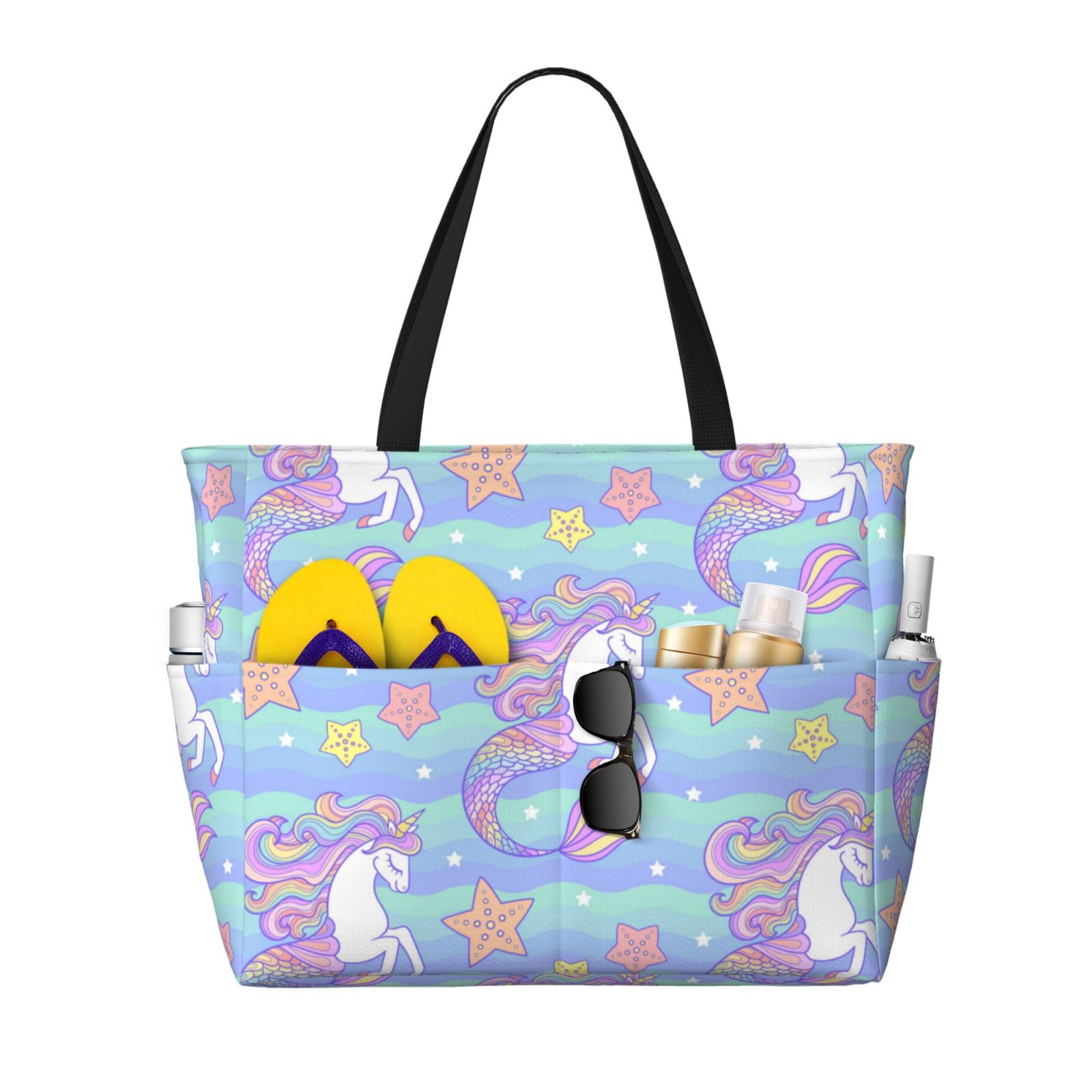 Beach Bags For Women - Dreamy Colorful Fishtail Horse Large Beach Tote ...