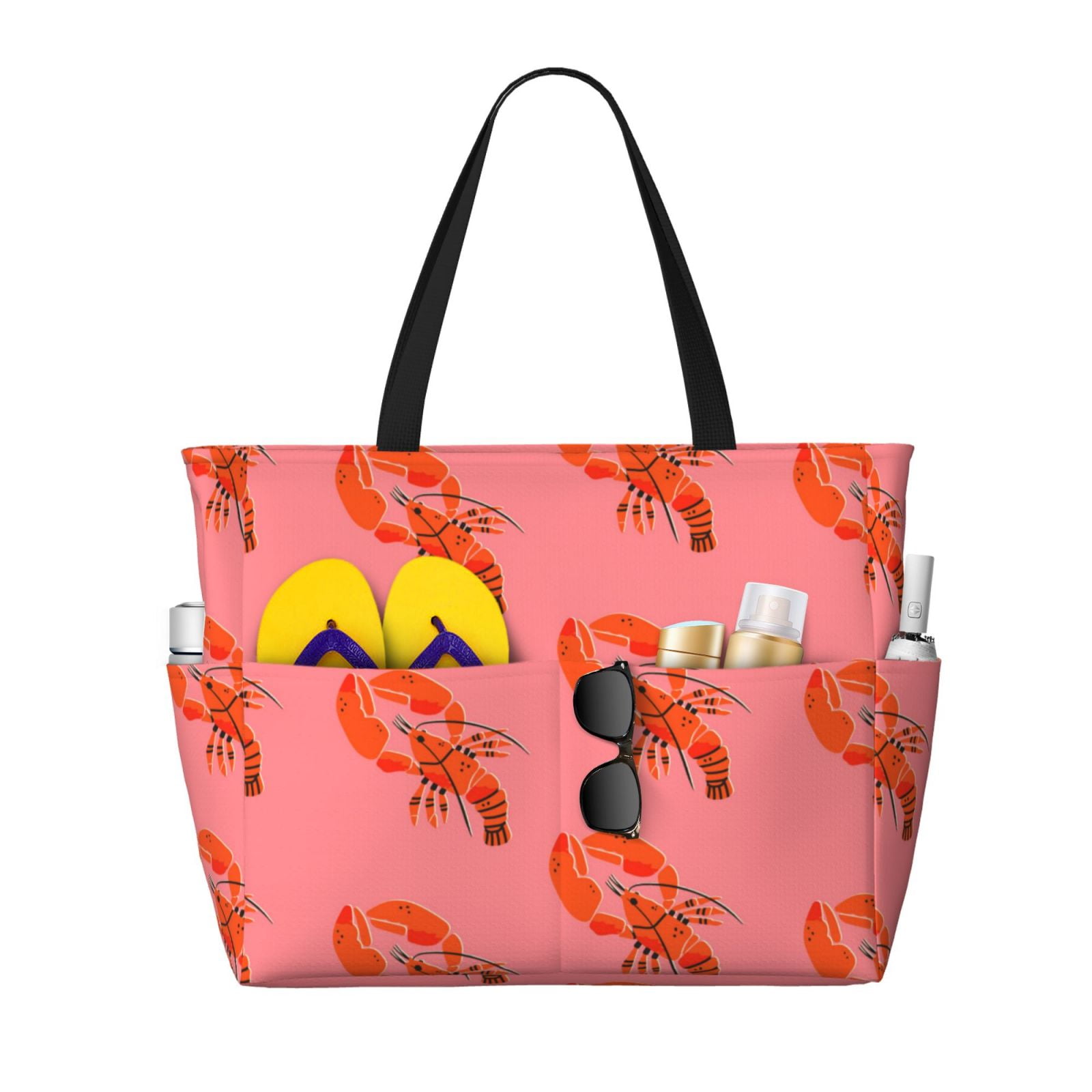 Beach Bags For Women - Lobster Print Red Large Beach Tote Bag, Beach ...