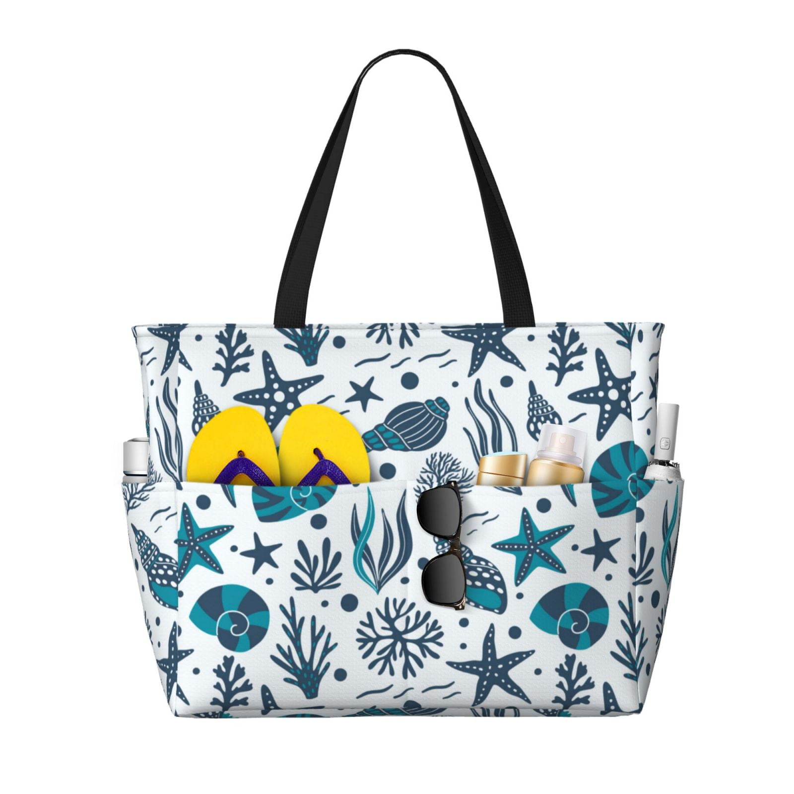 Beach Bags For Women - Seashells Starfish Corals Seaweeds Large Beach ...