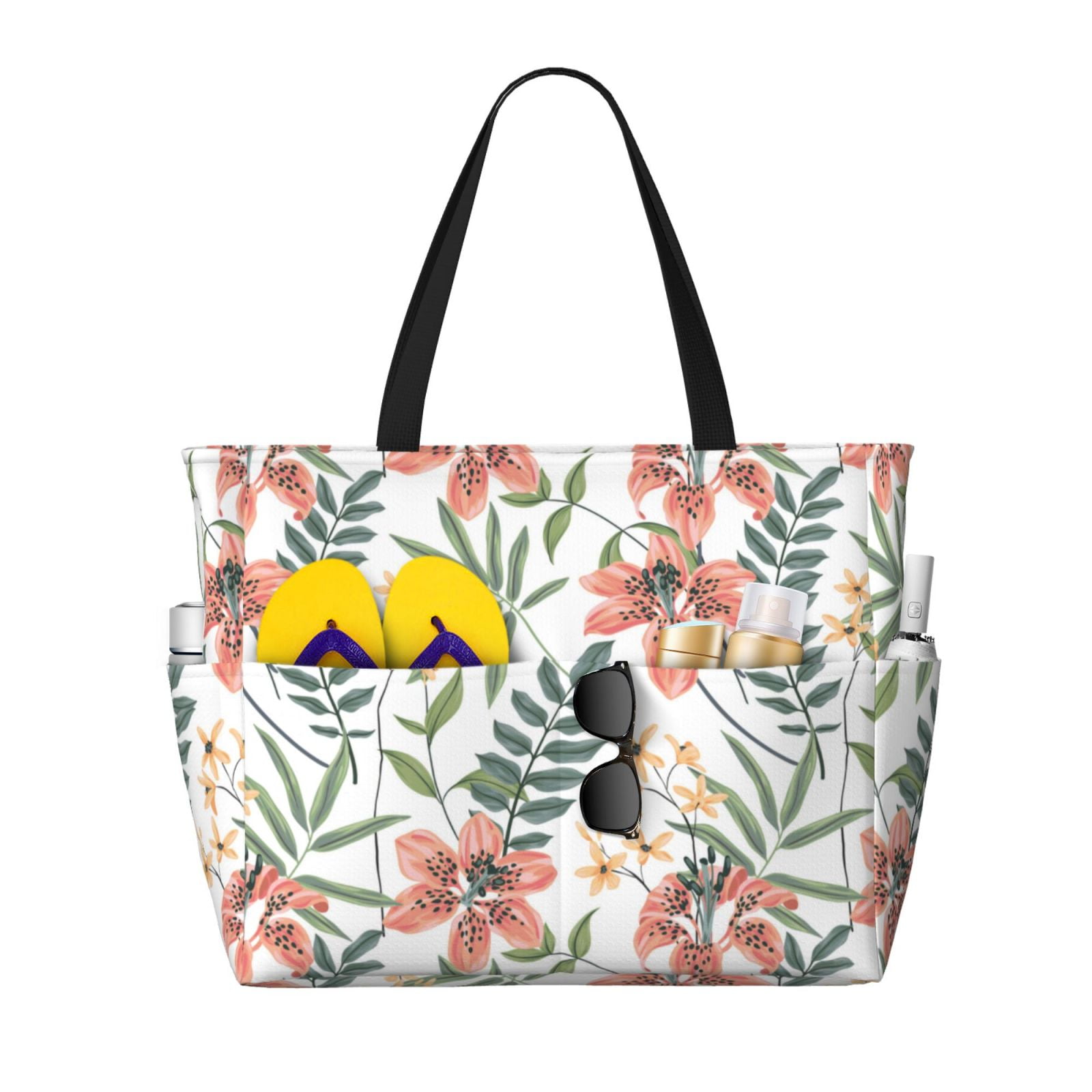 Beach Bags For Women - Spot Lilies Flowers Large Beach Tote Bag, Beach ...