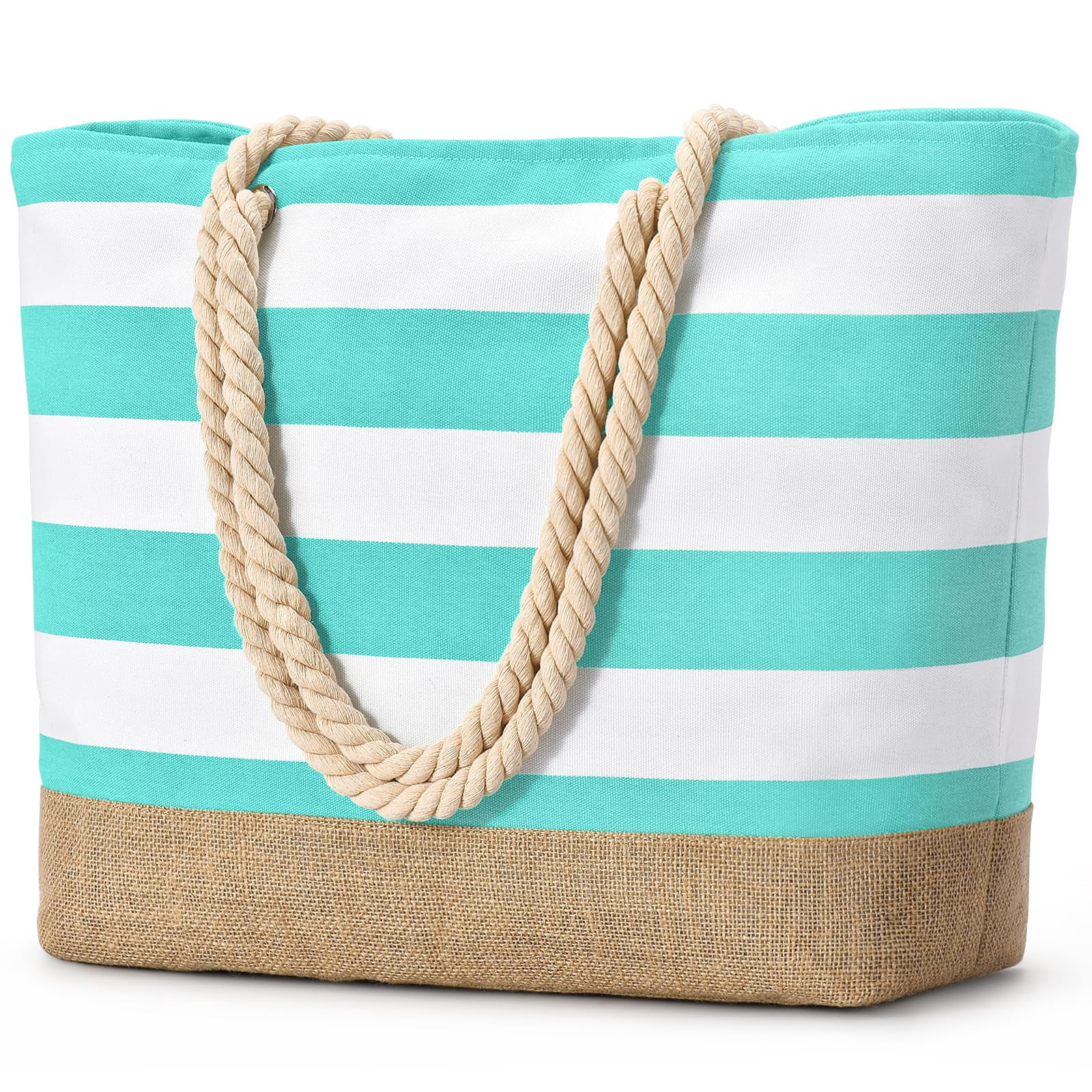 Beach Bags for Women Large Canvas Jute Beach Tote Waterproof Sandproof ...