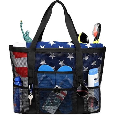 Uxcell Small Mesh Beach Bag Sea Shell Tote Bags with Carrying Straps ...