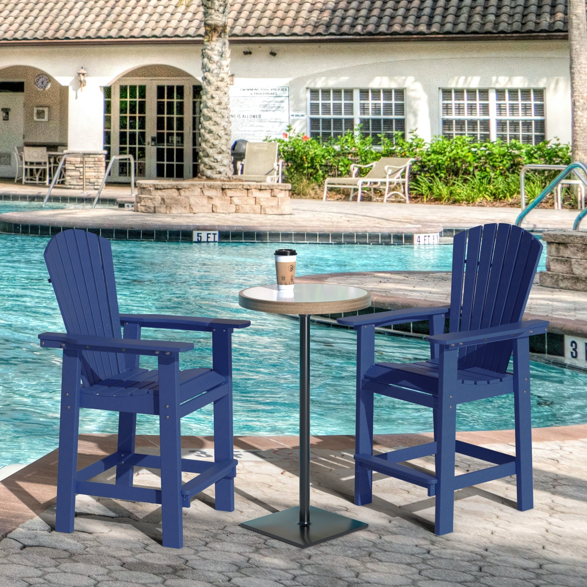 Beach Balcony Chair Barstool with Removable Table, Wood-Like HDPE ...