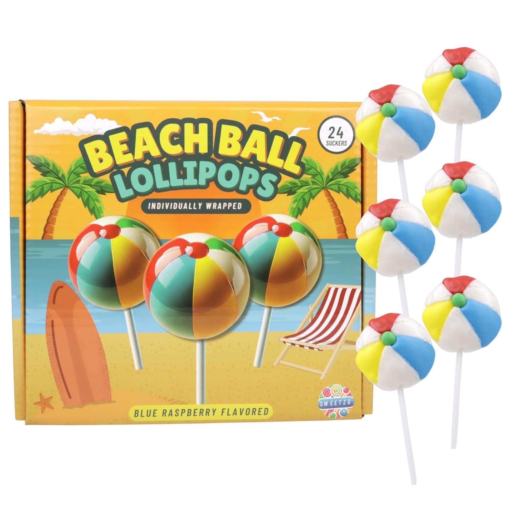 Sweetzo Beach Ball Lollipops, Blue Raspberry Suckers, Individually ...