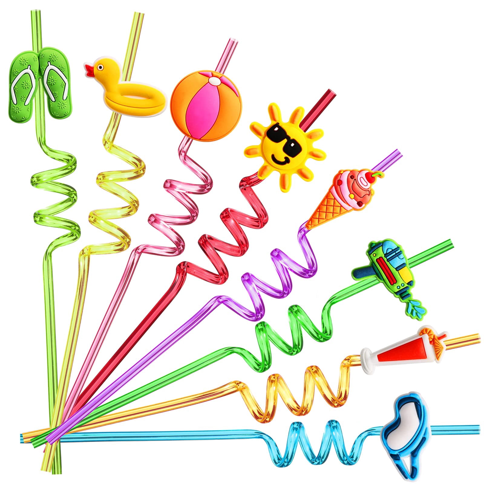 Beach Ball Patterned Crazy Straws 24 Pack, Summer Birthday Party ...