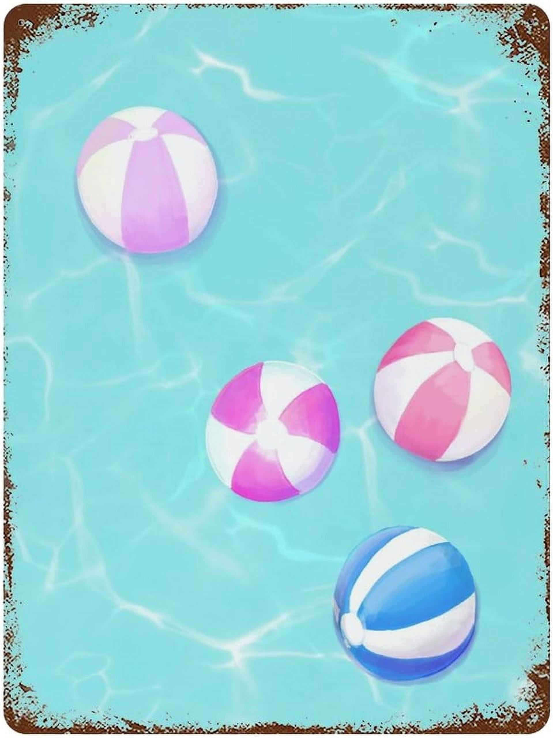 Beach Balls Fine Art Print Illustration, Pool, Summer Art Vintage Tin ...
